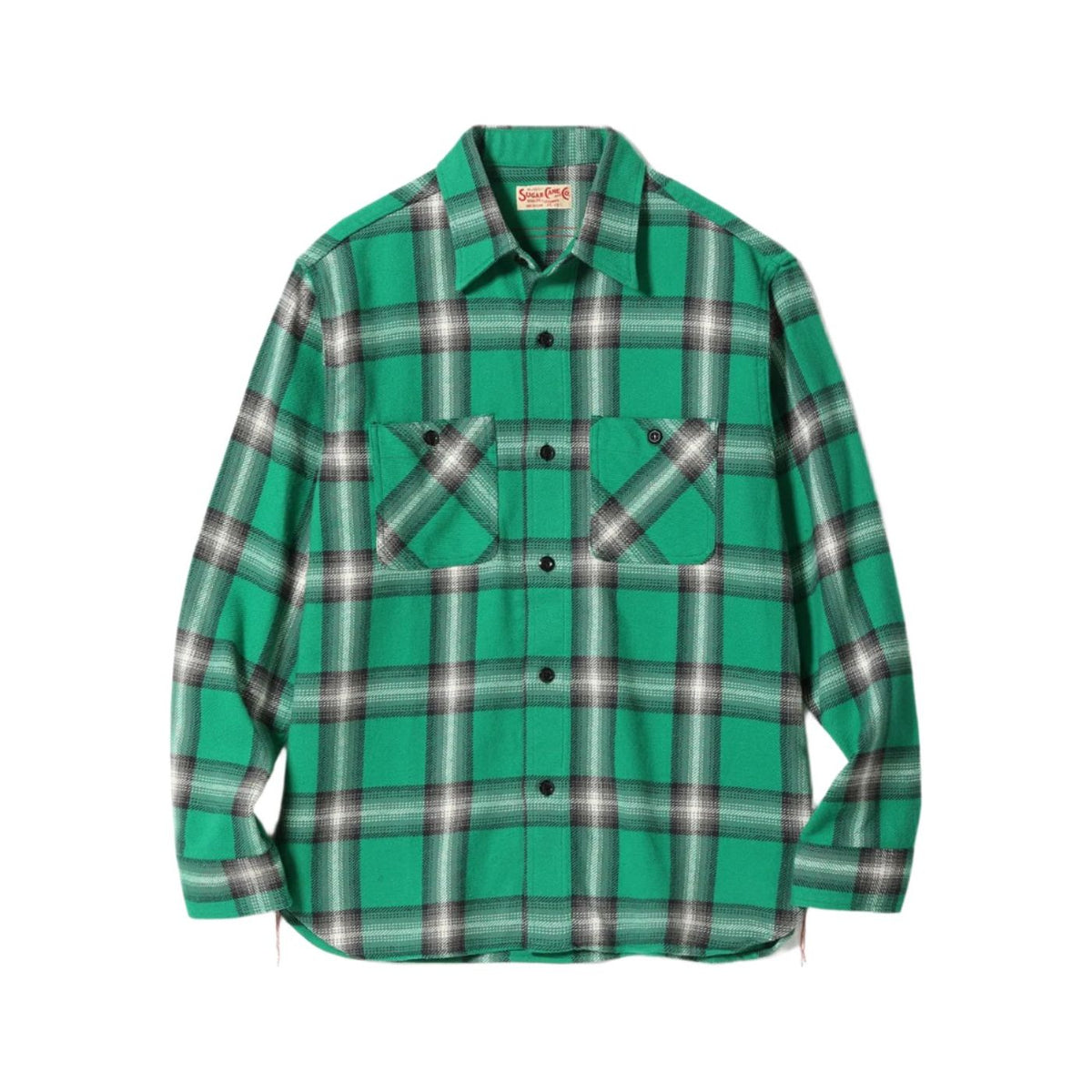 Sugar Cane Twill Check Flannel Work Shirt in Green | Shop at Auteur Store